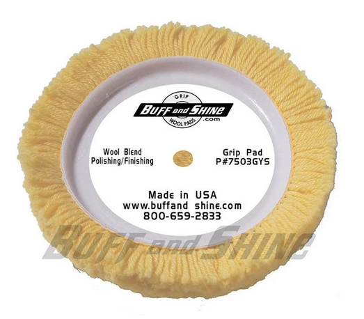 Buff & Shine 7.5" Yellow Single Ply Wool Blend Grip Pad (Polishing/Fin